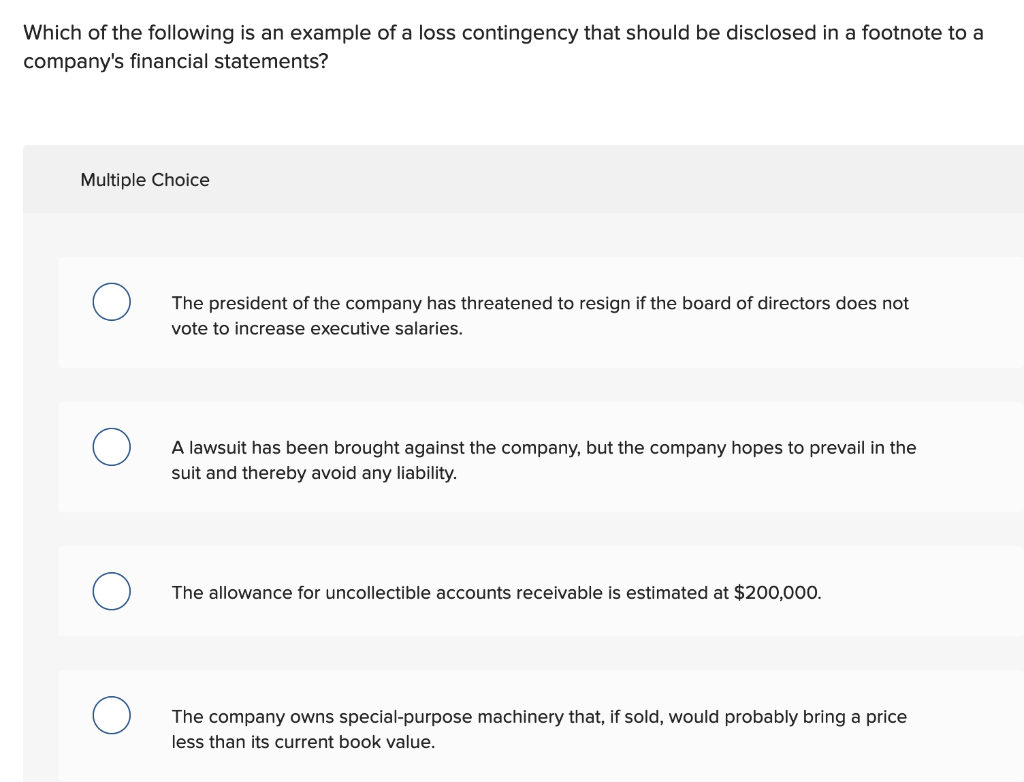Solved Which of the following is an example of a loss | Chegg.com