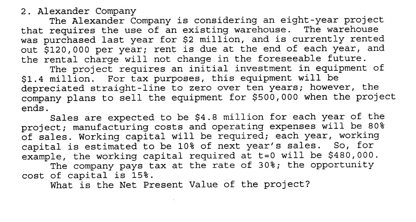 Solved 2. Alexander Company The Alexander Company is | Chegg.com