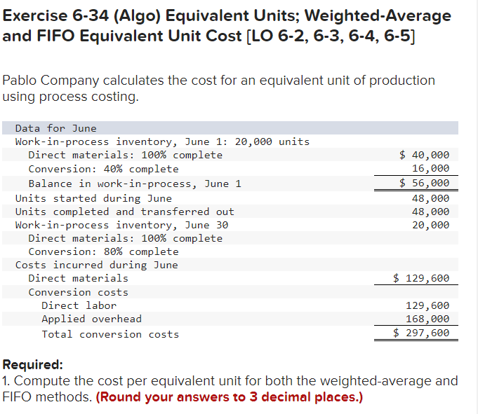 Solved Exercise 6-34 (Algo) Equivalent Units; | Chegg.com