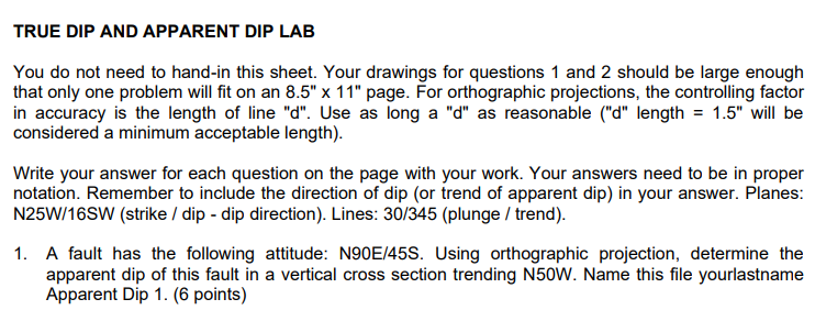 Solved TRUE DIP AND APPARENT DIP LAB You do not need to | Chegg.com
