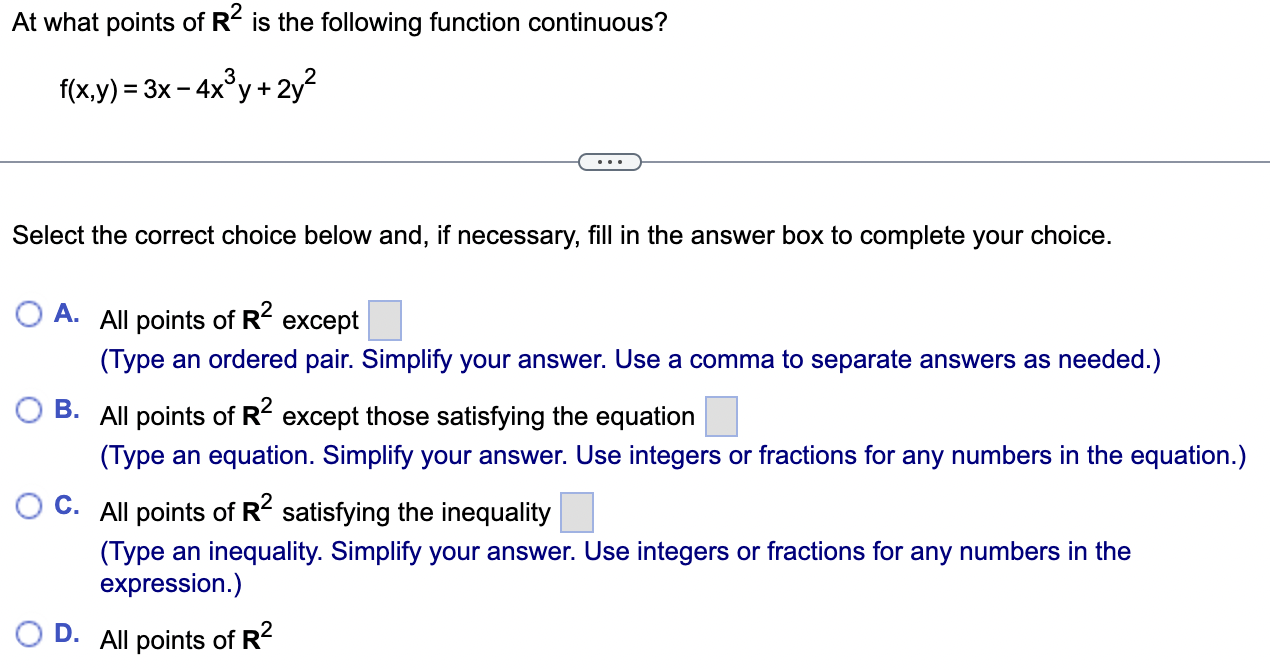 Solved At what points of R2 is the following function | Chegg.com