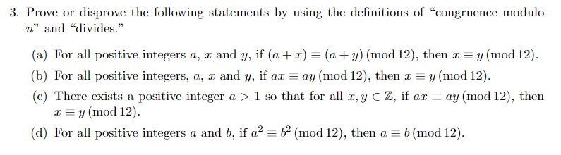 Solved 3. Prove or disprove the following statements by | Chegg.com