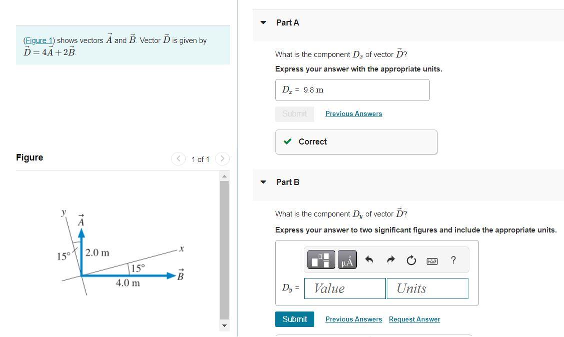 Solved (Figure 1) shows vectors A and B. Vector D is given | Chegg.com
