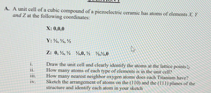 Solved A. A unit cell of a cubic compound of a piezoelectric | Chegg.com
