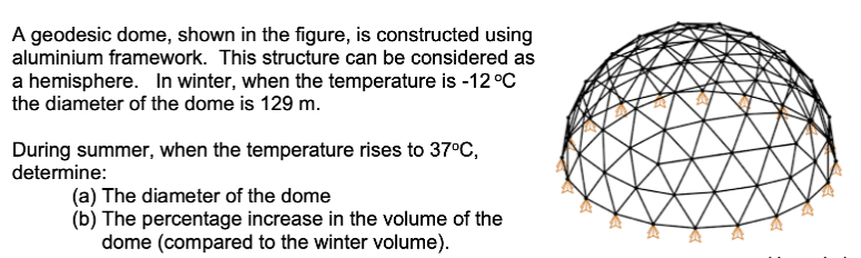 Solved A geodesic dome, shown in the figure, is constructed | Chegg.com