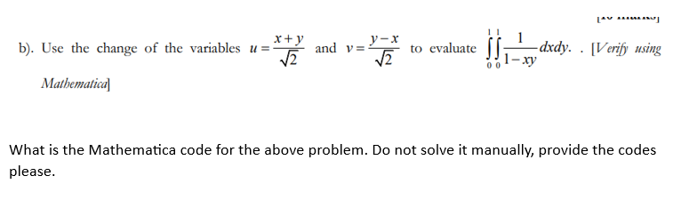 Solved b). Use the change of the variables u=2x+y and v=2y−x | Chegg.com