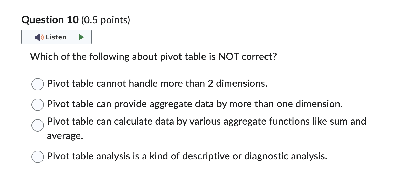 Solved Which of the following about pivot table is NOT | Chegg.com
