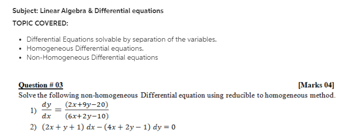 Solved Subject: Linear Algebra & Differential equations | Chegg.com