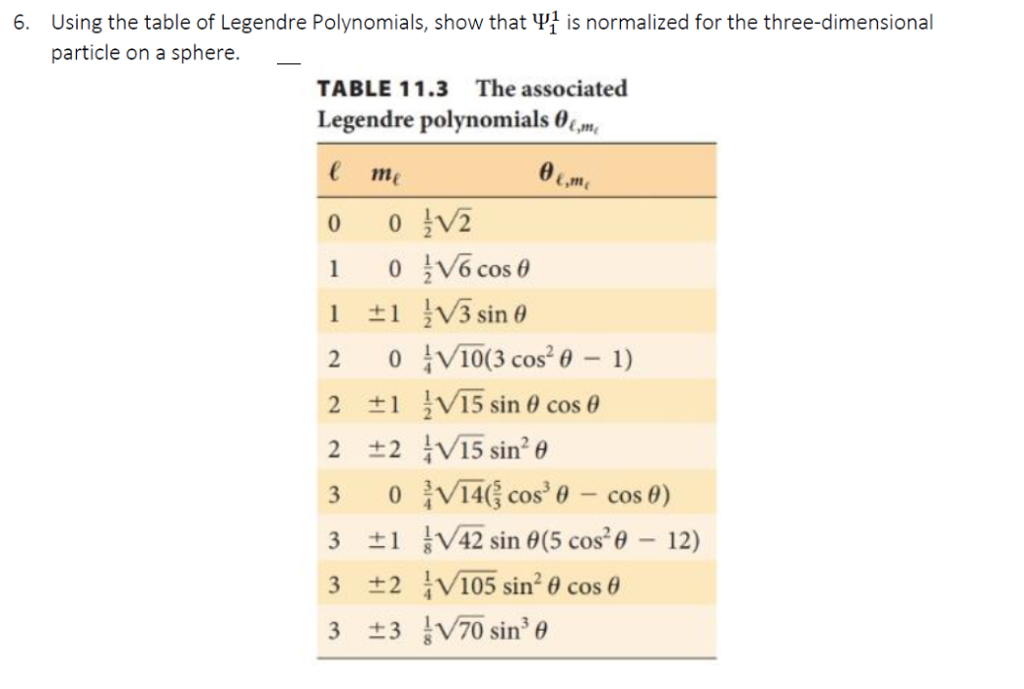 Using the table of Legendre Polynomials, show that | Chegg.com