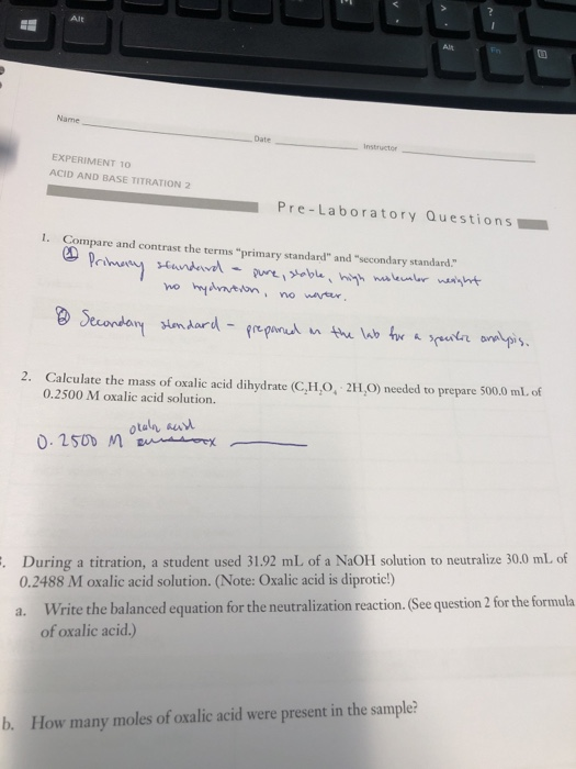 Solved Alt Aln Name Date Instructor EXPERIMENT 10 ACID AND | Chegg.com