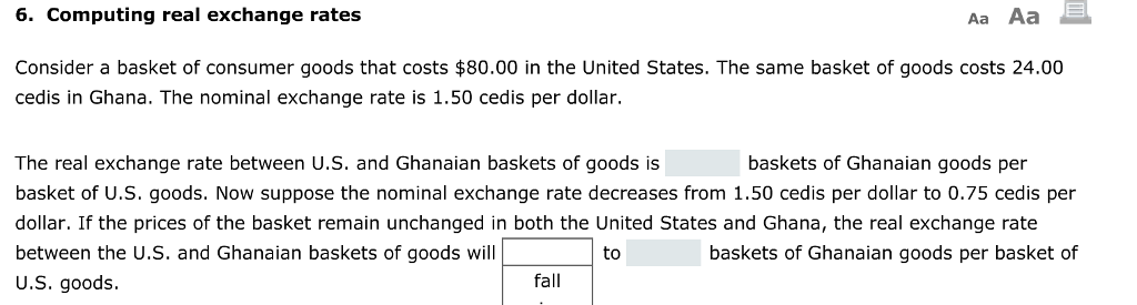 Solved 6. Computing real exchange rates Aa Aa Consider a | Chegg.com