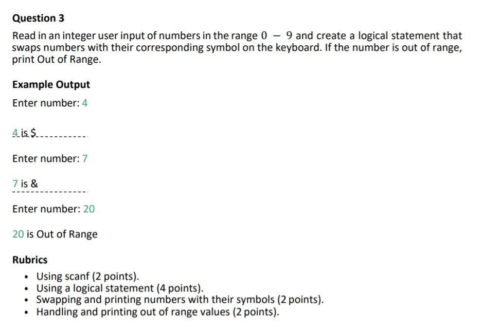 Solved Question 3 Read in an integer user input of numbers | Chegg.com