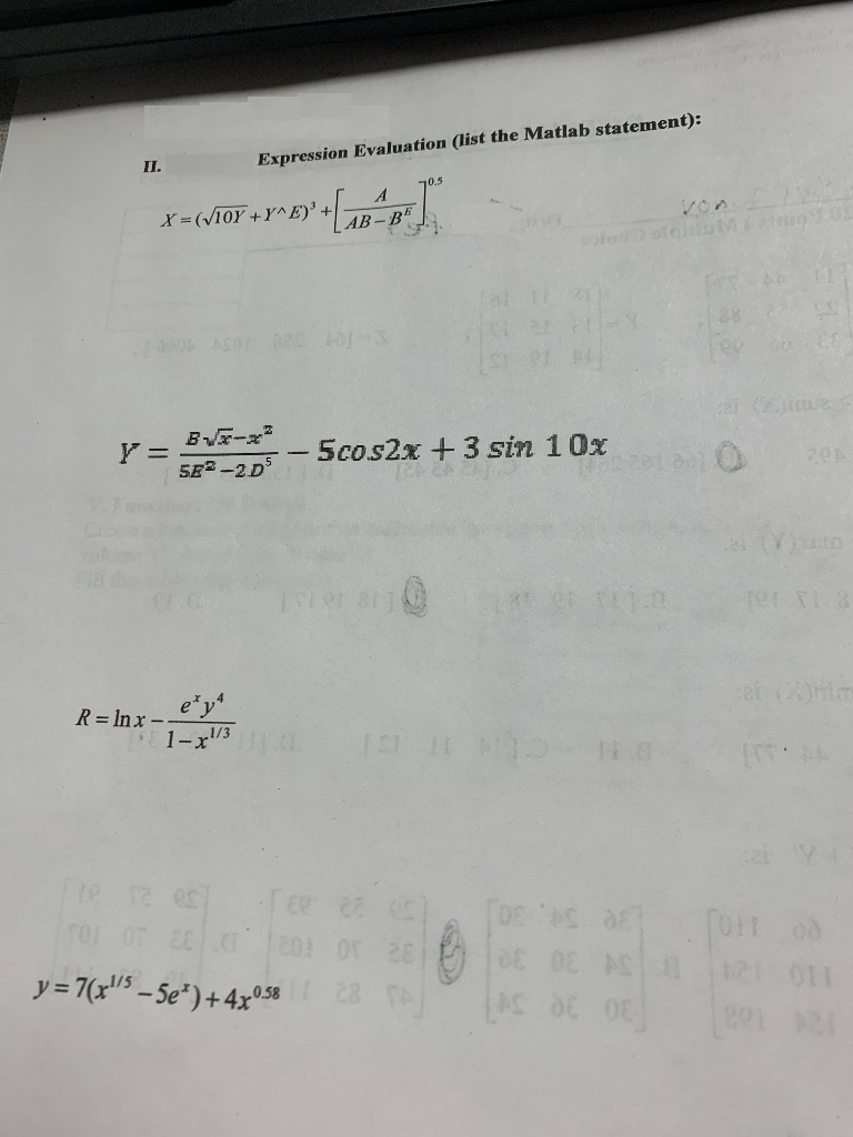 Solved Expression Evaluation (list the Matlab statement): | Chegg.com
