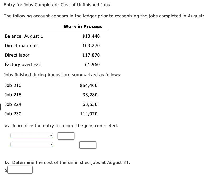 Solved Entry for Jobs Completed; Cost of Unfinished Jobs The | Chegg.com