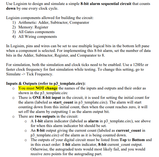 Use Logisim to design and simulate a simple 8-bit | Chegg.com