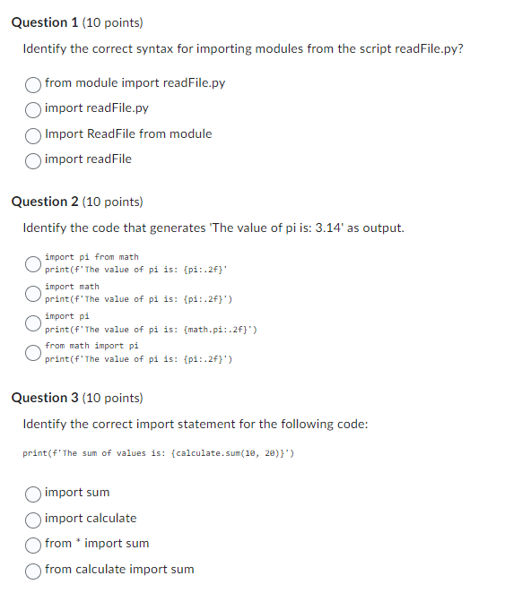 Solved Identify the correct syntax for importing modules | Chegg.com