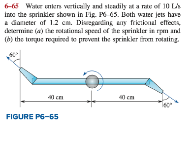 Solved 6-65 Water enters vertically and steadily at a rate | Chegg.com