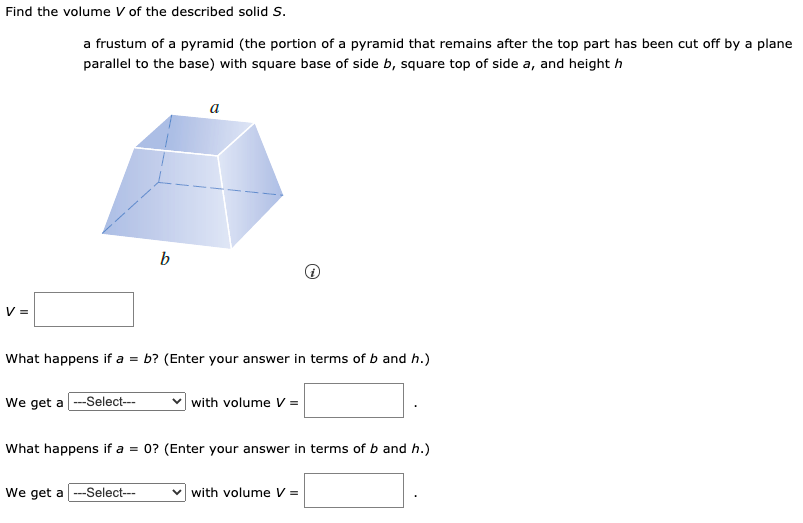 Solved Find the volume V of the described solid S. a frustum | Chegg.com