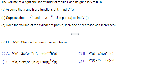 Solved The volume of a right circular cylinder of radius r | Chegg.com