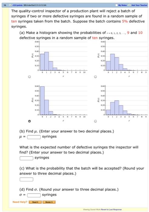 Solved The quality-control inspector of a production plant | Chegg.com