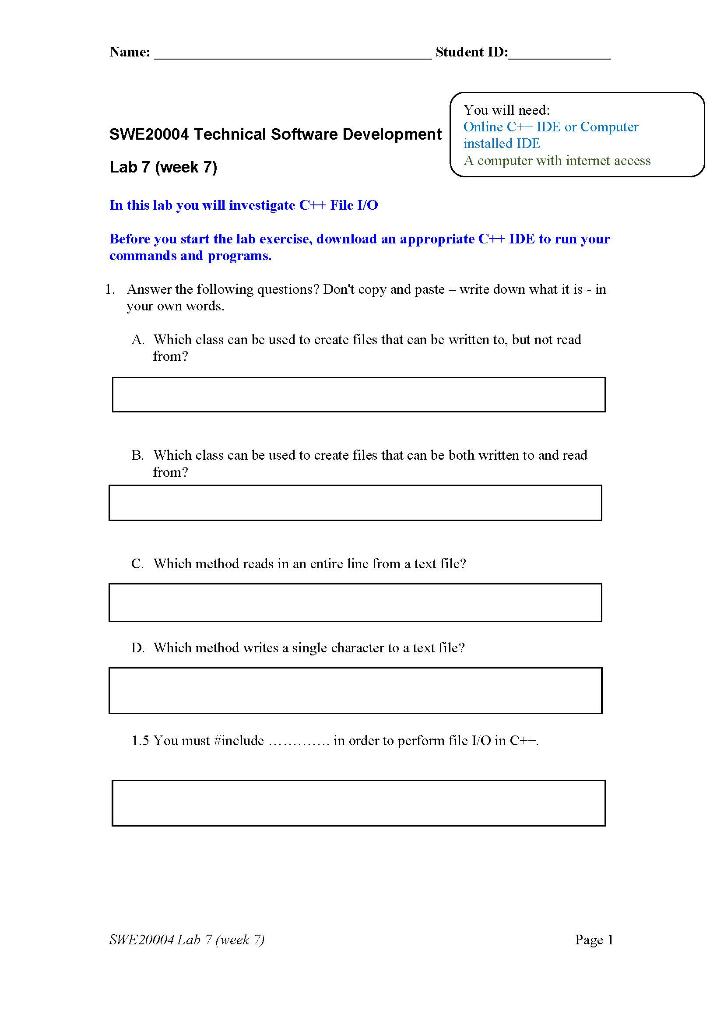 Solved Name: Student ID: SWE20004 Technical Software | Chegg.com