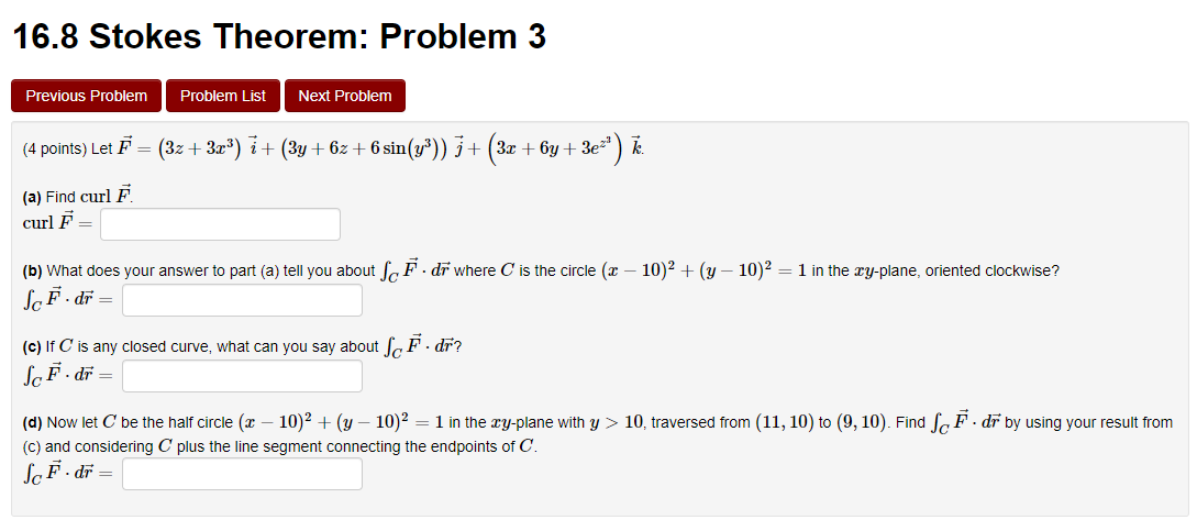 Solved 16.8 Stokes Theorem: Problem 3 Previous Problem | Chegg.com