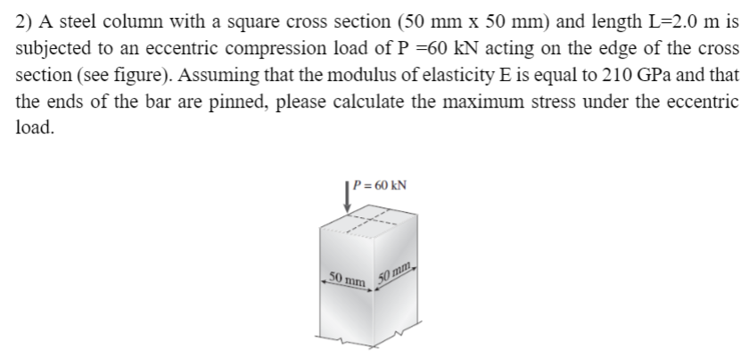 Solved 2) A steel column with a square cross section (50 mm | Chegg.com