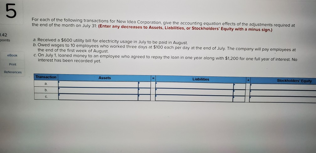 Solved For each of the following transactions for New Idea | Chegg.com