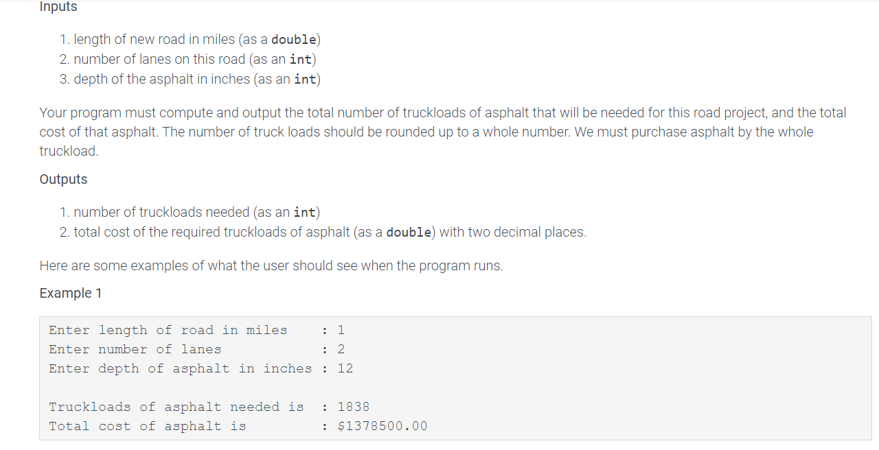 Solved 5.7 Lab 03 - Truckloads of Asphalt This is a | Chegg.com