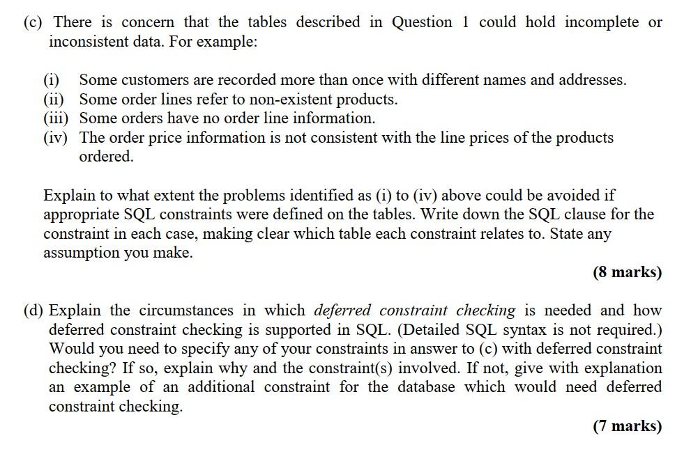 (c) There is concern that the tables described in | Chegg.com