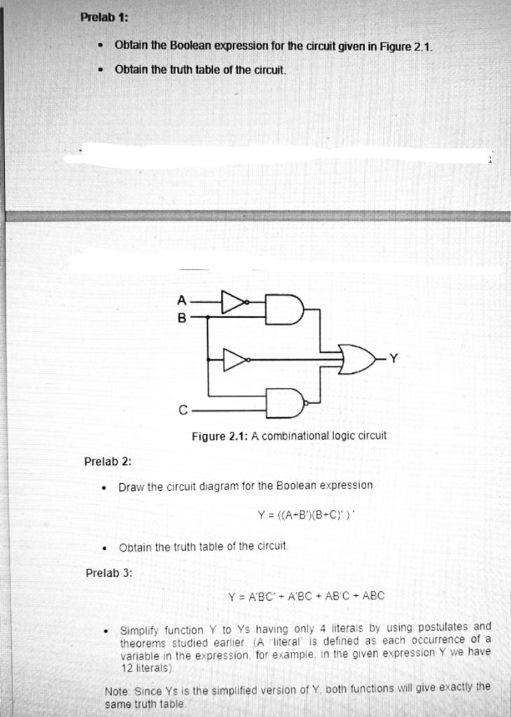 Solved Prelab 1: . Obtain the Boolean expression for the | Chegg.com