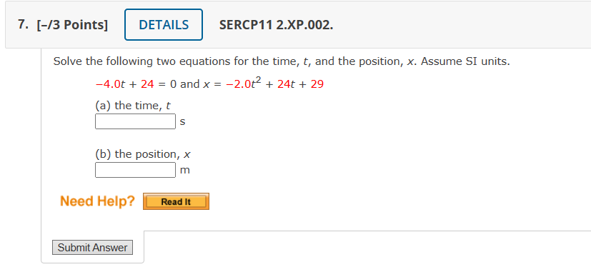 Solved Solve the following two equations for the time, t, | Chegg.com