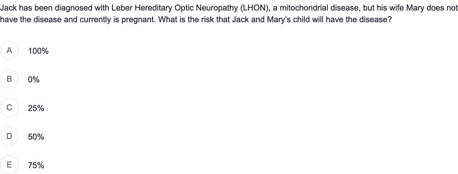 Solved Jack has been diagnosed with Leber Hereditary Optic | Chegg.com