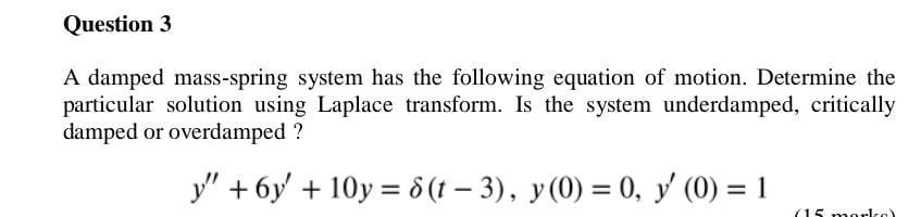 Solved Question 3 A damped mass-spring system has the | Chegg.com