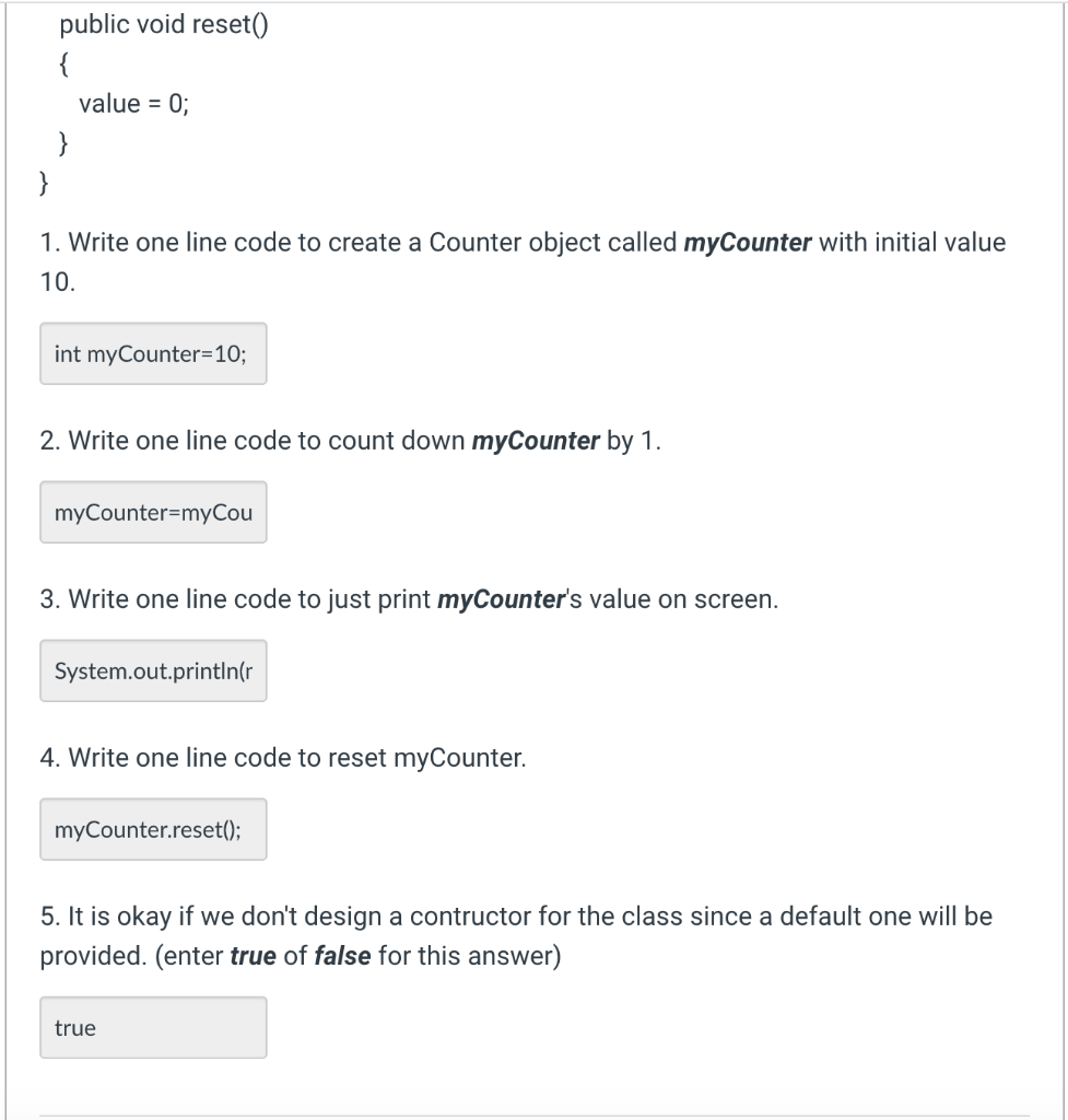 Solved Given the following Counter class, write codes to | Chegg.com