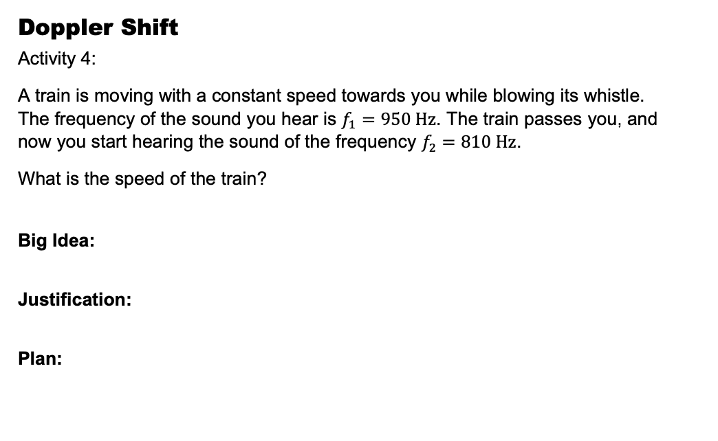 Solved Doppler Shift Activity 4: A train is moving with a | Chegg.com