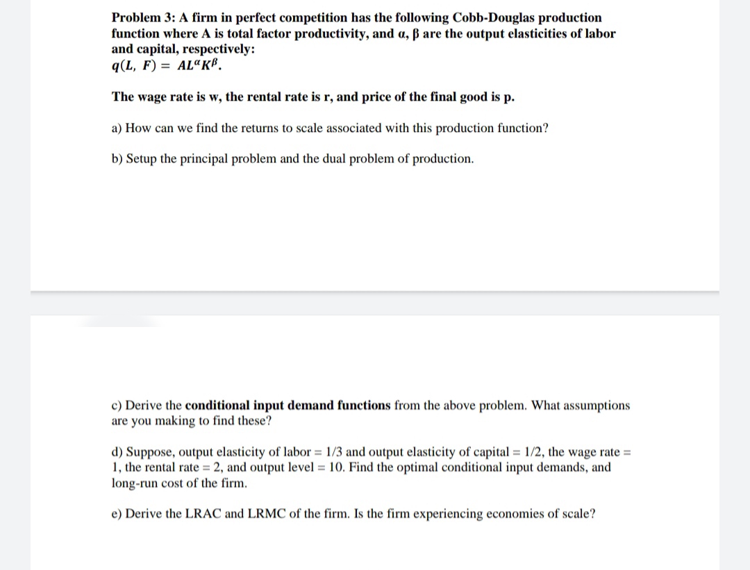 Solved Problem 3: A firm in perfect competition has the | Chegg.com