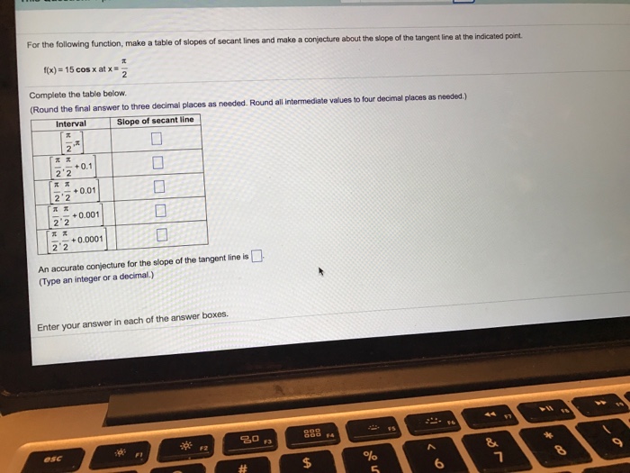 Solved For The Following Function Make A Table Of Slopes Of