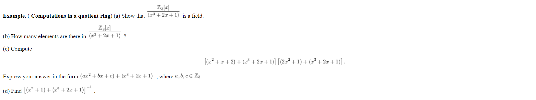 Solved Example. ( Computations in a quotient ring) (a) Show | Chegg.com