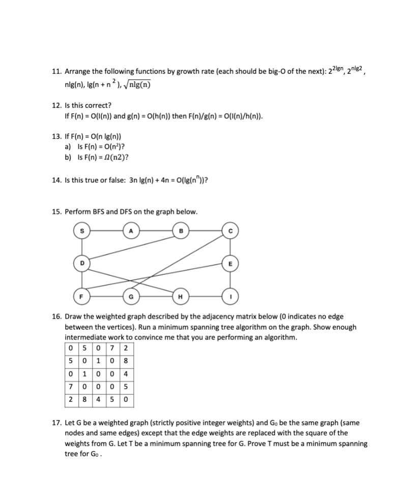 Solved 11. Arrange the following functions by growth rate | Chegg.com