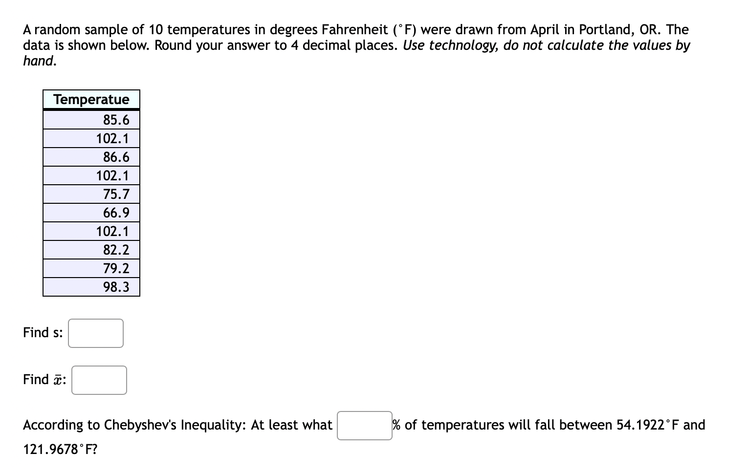 Solved A random sample of 10 temperatures in degrees | Chegg.com