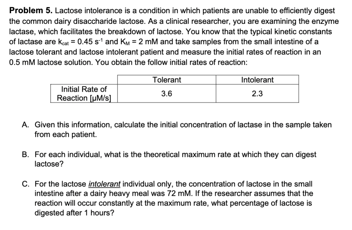 Solved Problem 5. Lactose intolerance is a condition in | Chegg.com