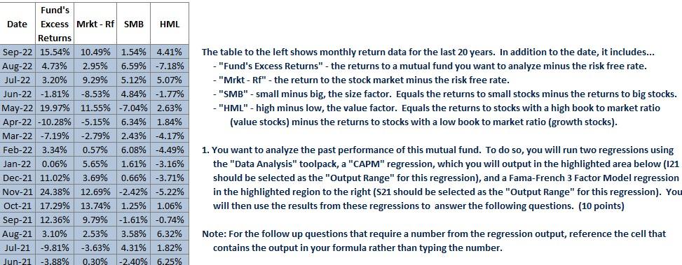 The table to the left shows monthly return data for | Chegg.com
