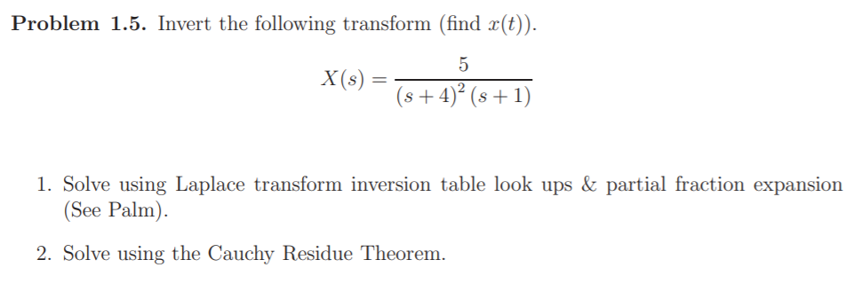 Solved Problem 1.5. Invert the following transform (find | Chegg.com