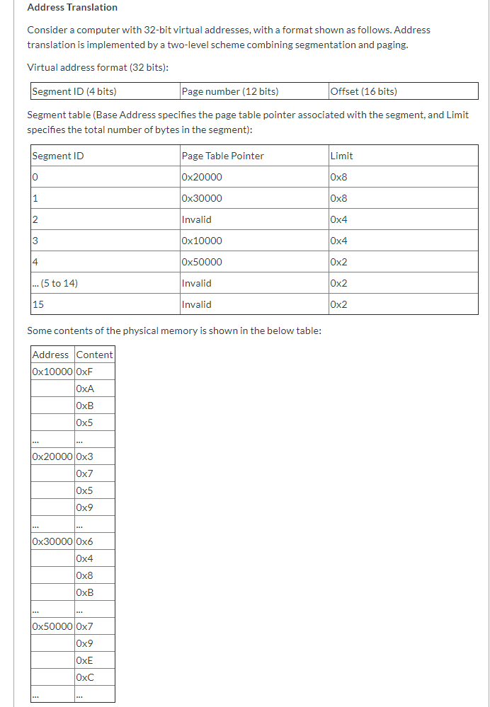 Address Translation Consider a computer with 32-bit | Chegg.com