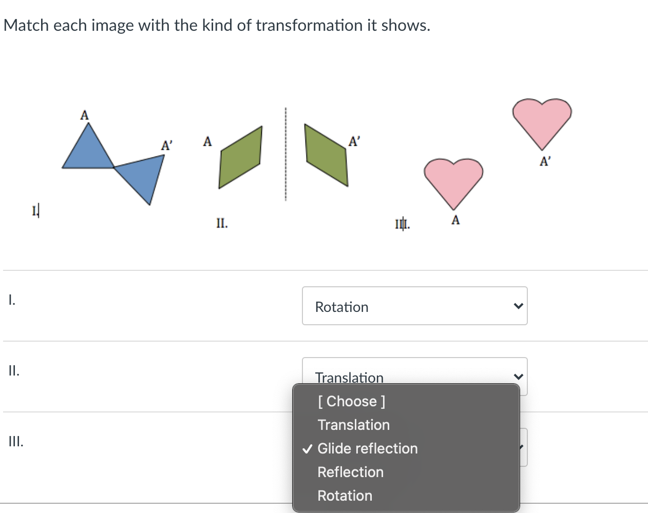 Solved Match each image with the kind of transformation it | Chegg.com