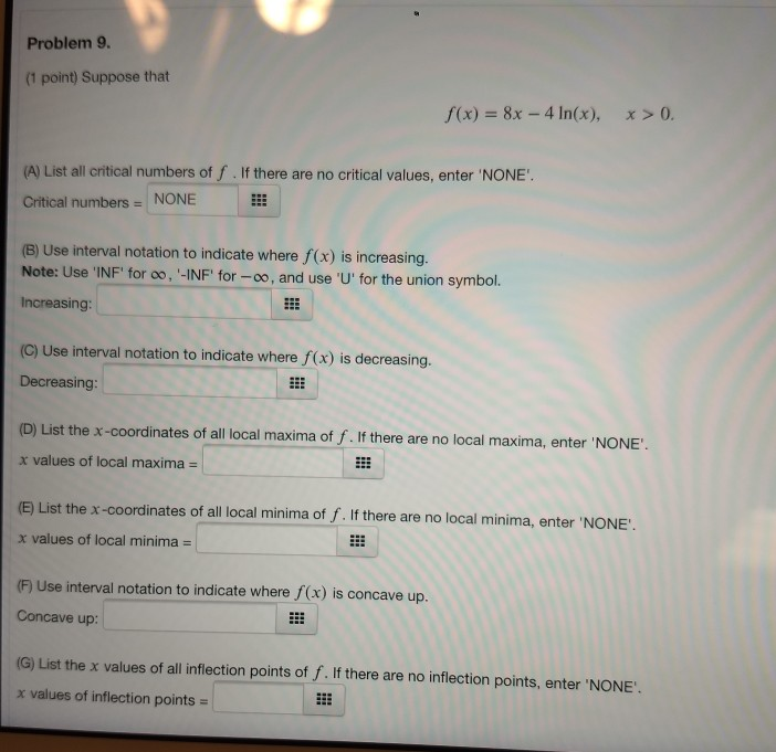 Solved Problem 9. (1 point) Suppose that $(x) = 8x - 4 | Chegg.com