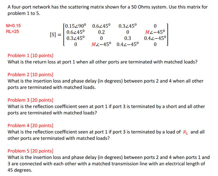 Solved A four-port network has the scattering matrix shown | Chegg.com