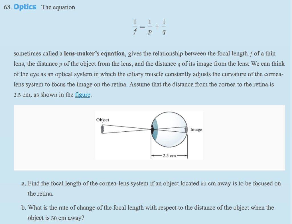 Solved 68. Optics The equation + sometimes called a | Chegg.com