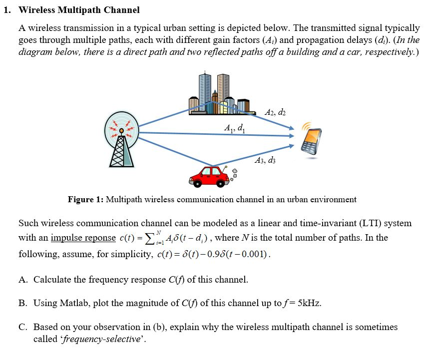 1. Wireless Multipath Channel A wireless transmission | Chegg.com
